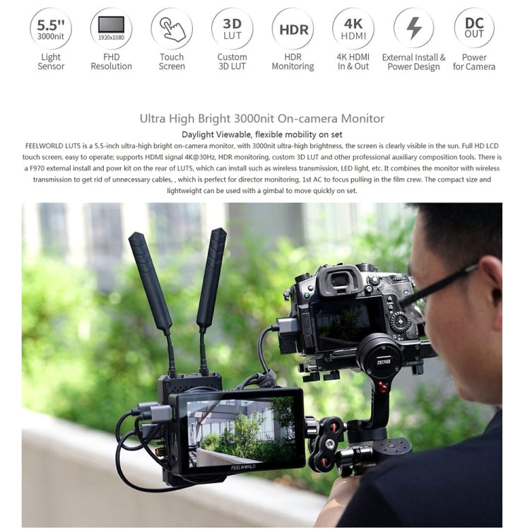 FEELWORLD LUT5 5.5 inch Ultra High Bright 3000nit Touch Screen DSLR Ca ...