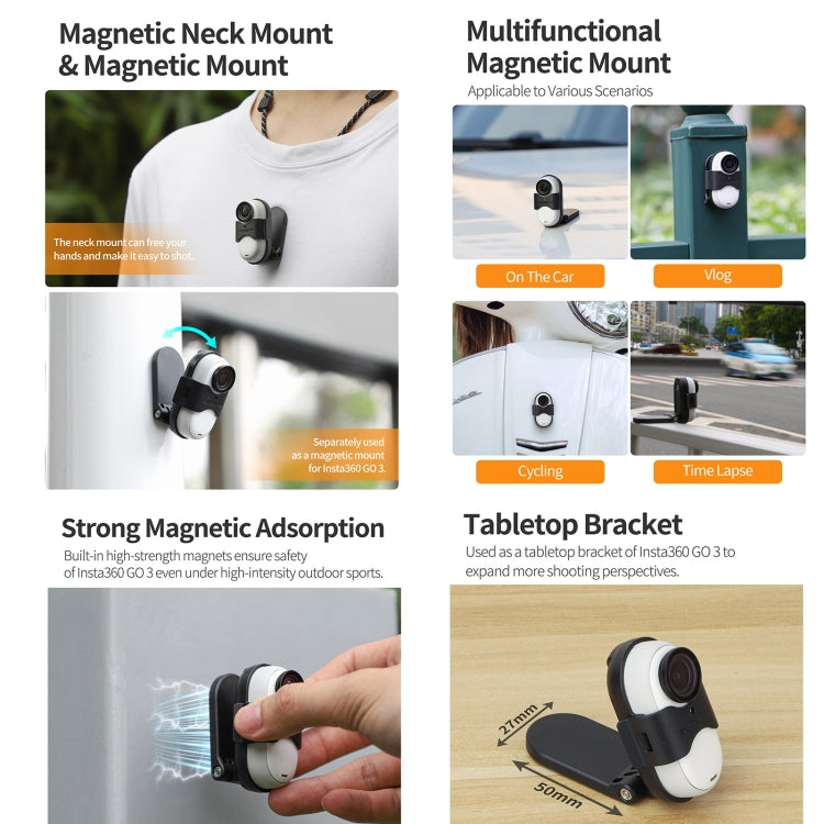 For Insta360 GO 3 Sunnylife Magnetic Neck Mount Chest Body Camera Neck ...