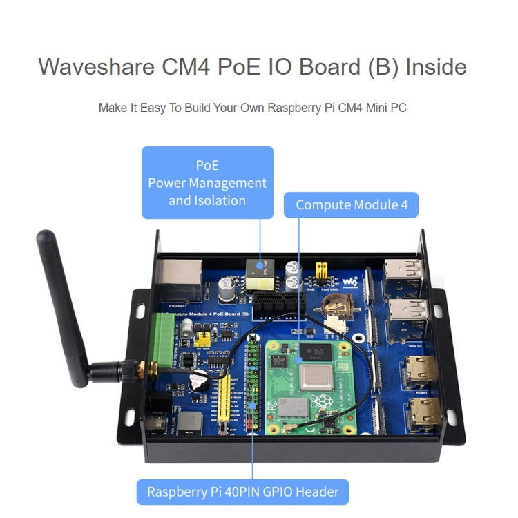 Waveshare PoE Mini-Computer Type B Base Box with Metal Case & Cooling ...