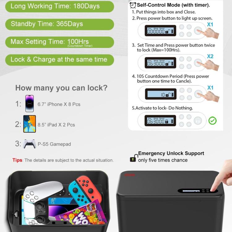 Smart Time Management Phone Self-lock Storage Box(Wood Grain ...