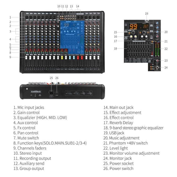 XTUGA B1404FX 14 Channels Bluetooth Audio Mixer Digital DJ Controller ...