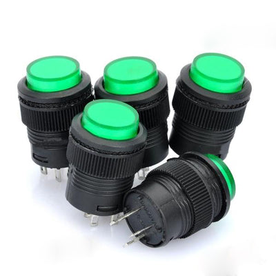 R16-503 16mm 4pin Self-Locking Push Button Switch with Indicator (5 Pc ...