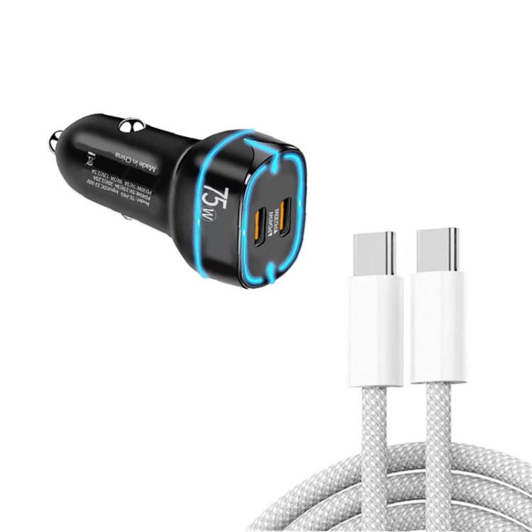 PD45W + PD30W Dual Port Type-C Car Charger with USB-C to USB-C Data Ca ...