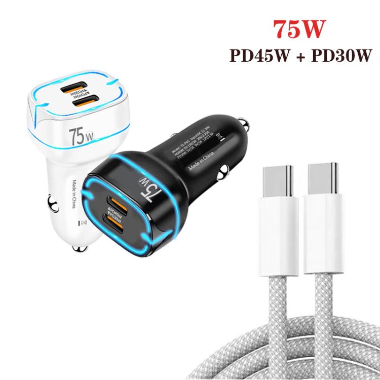 PD45W + PD30W Dual Port Type-C Car Charger with USB-C to USB-C Data Ca ...