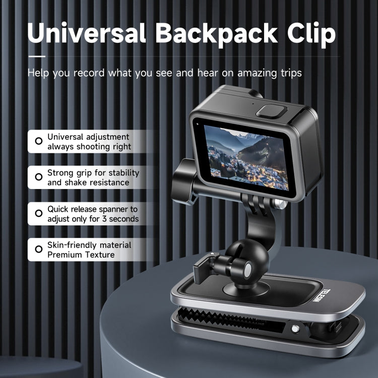 TELESIN 360 Degree Rotation Backpack Clip Clamp Mount For Action Camer ...