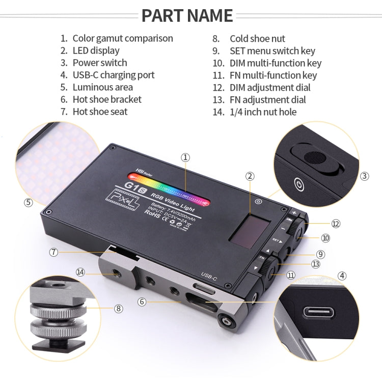 Pixel G1S Mini Outdoor RGB Color Fill Light Camera Small Desktop Light ...