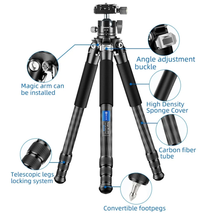BEXIN RC254+LH-28 Carbon Fiber Portable Folding Tripod SLR Camera Low ...