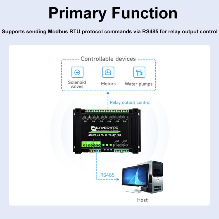 Waveshare Modbus RTU Protocol 8-Ch Latching Relay Module (C) With RS48 – Maverick Sales