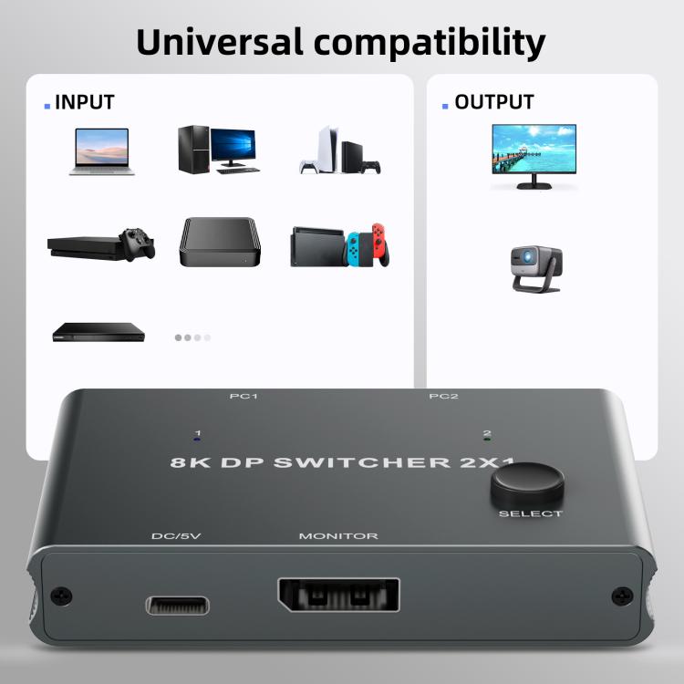 DP301 3 In 1 Out DisplayPort Switch 8K 30Hz HD Splitter For Computer S ...