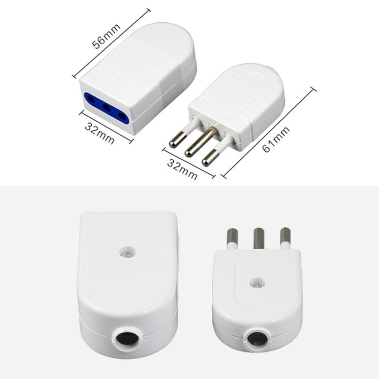 Italian Standard Three Round Pin Detachable Male Plug + 3-hole Female ...