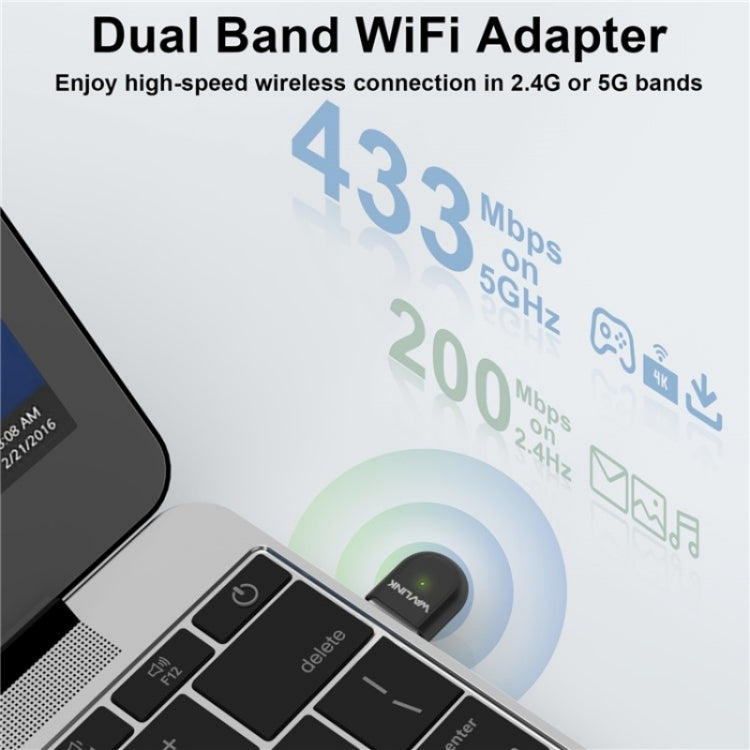 WAVLINK WN691A1F 5GHz / 2.4GHz Wireless Dongle AC650 USB 2.0 WiFi Adap ...