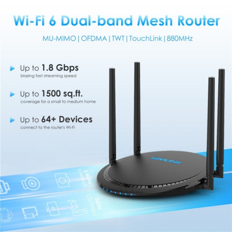 WAVLINK WN531AX2 AX1800 Dual Band Gigabit Wireless Internet Router WiF ...